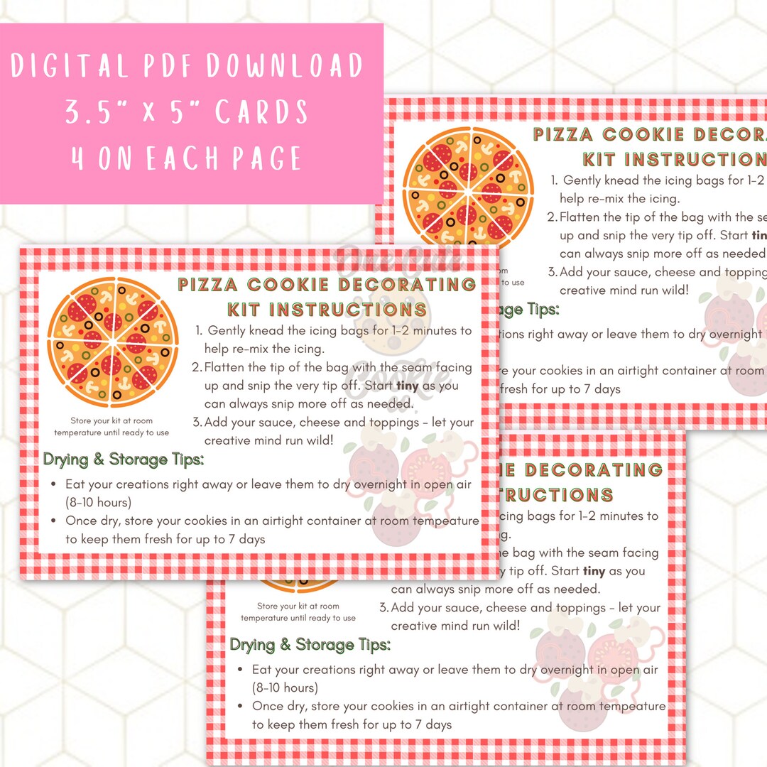 DIY Pizza Cookie Kit Instructions 3.5"x5" Printable Cookie Kit Card ...
