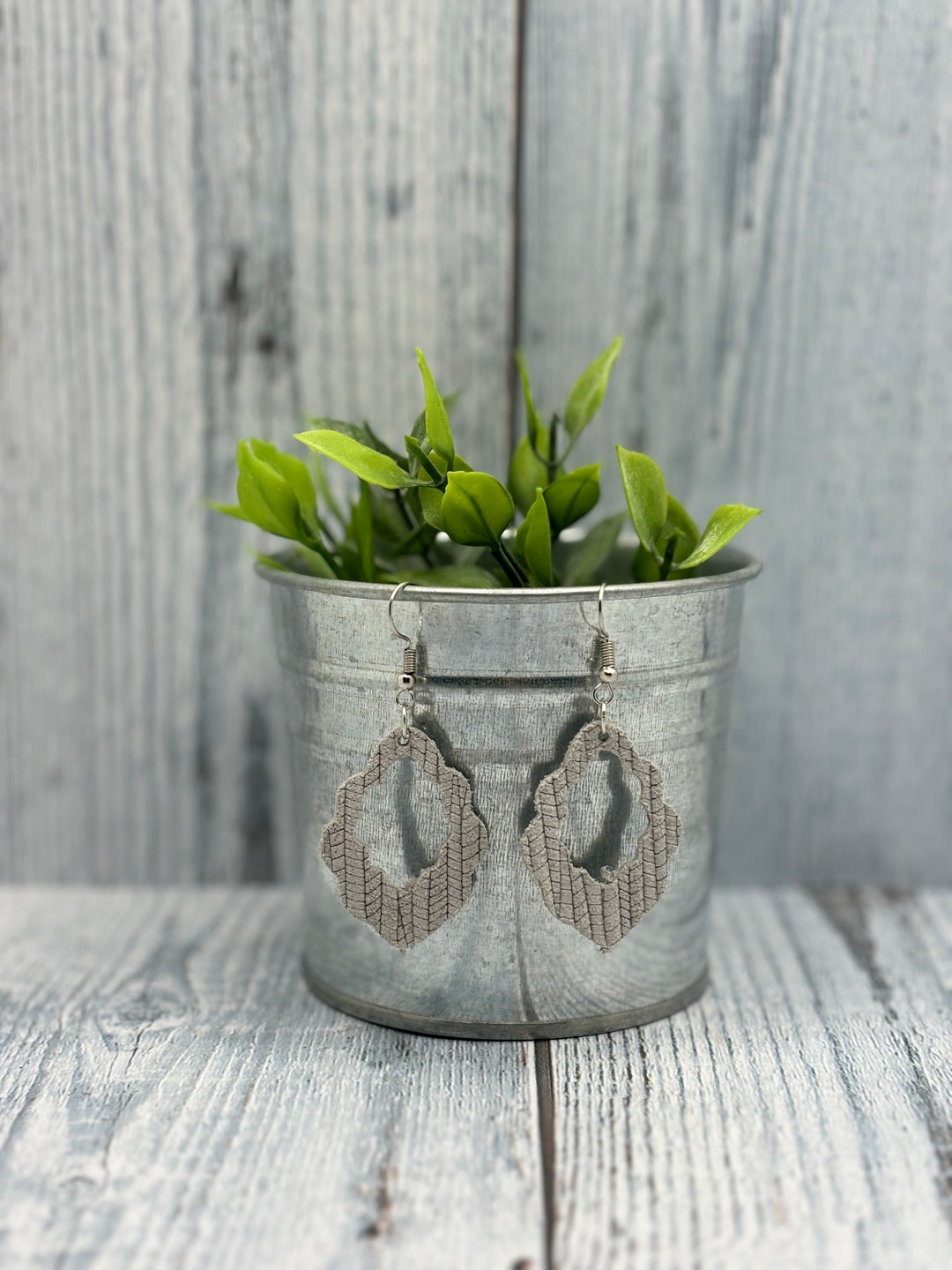 Handmade Gray Fishtail Braided Leather Earrings, Lightweight Leather ...