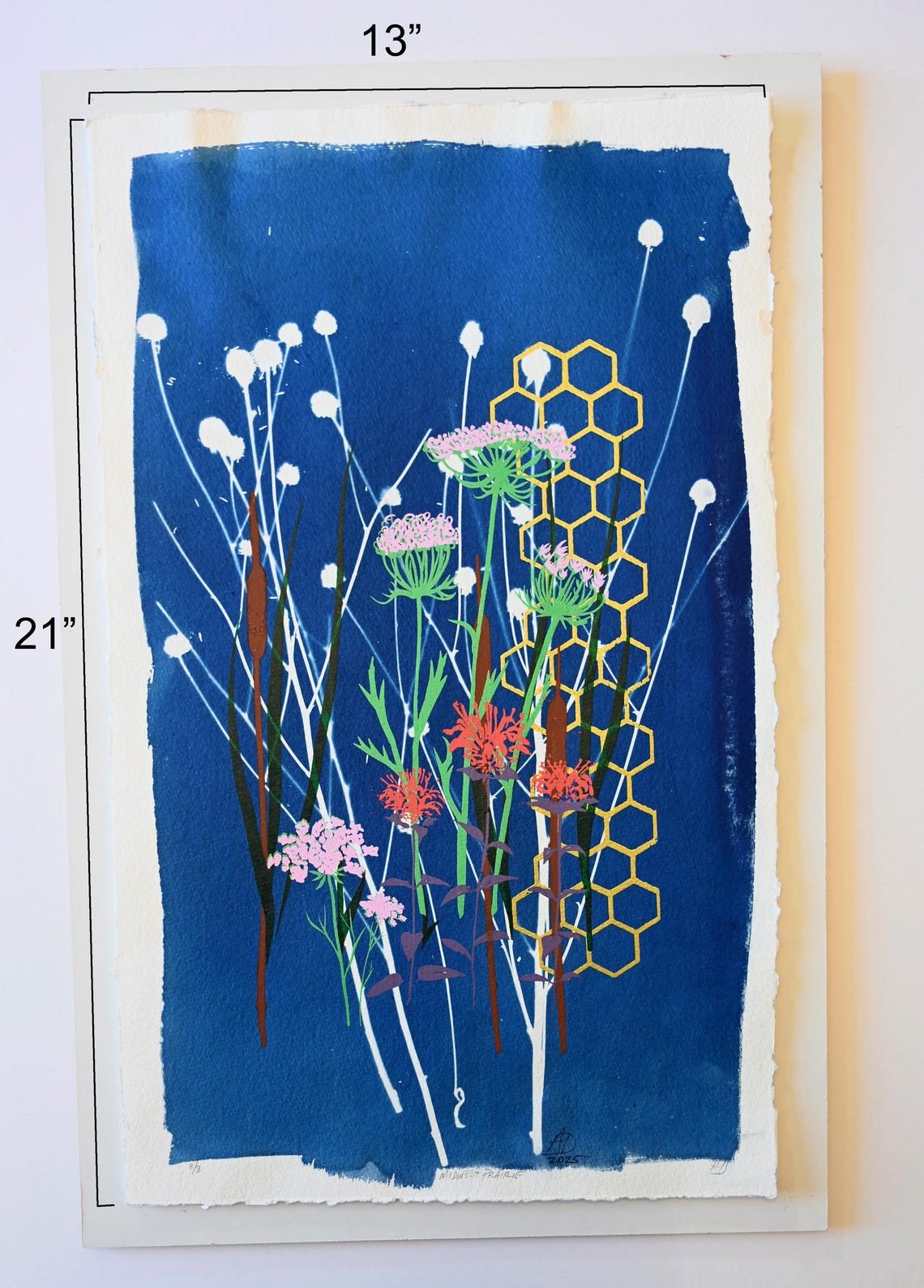 Original Wild Flowers Cyanotype Screen PRINT - Framed 16 X 24 ...