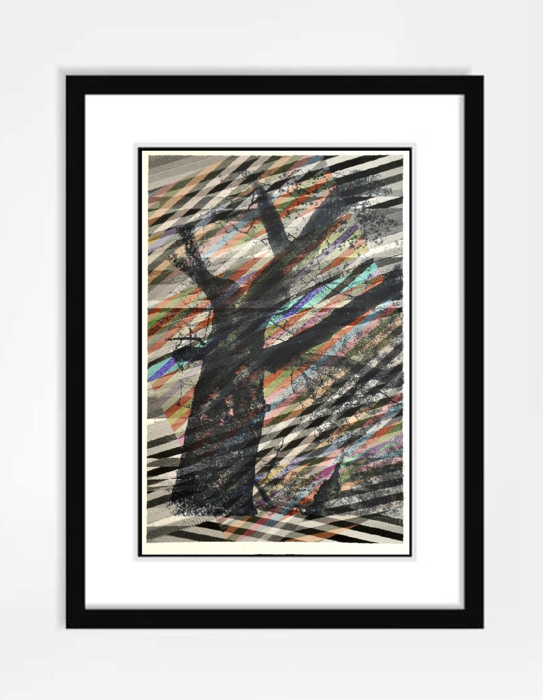 Digital Collage Screen Print Tree PRINT - 12 X 18.5" Organic Abstract ...