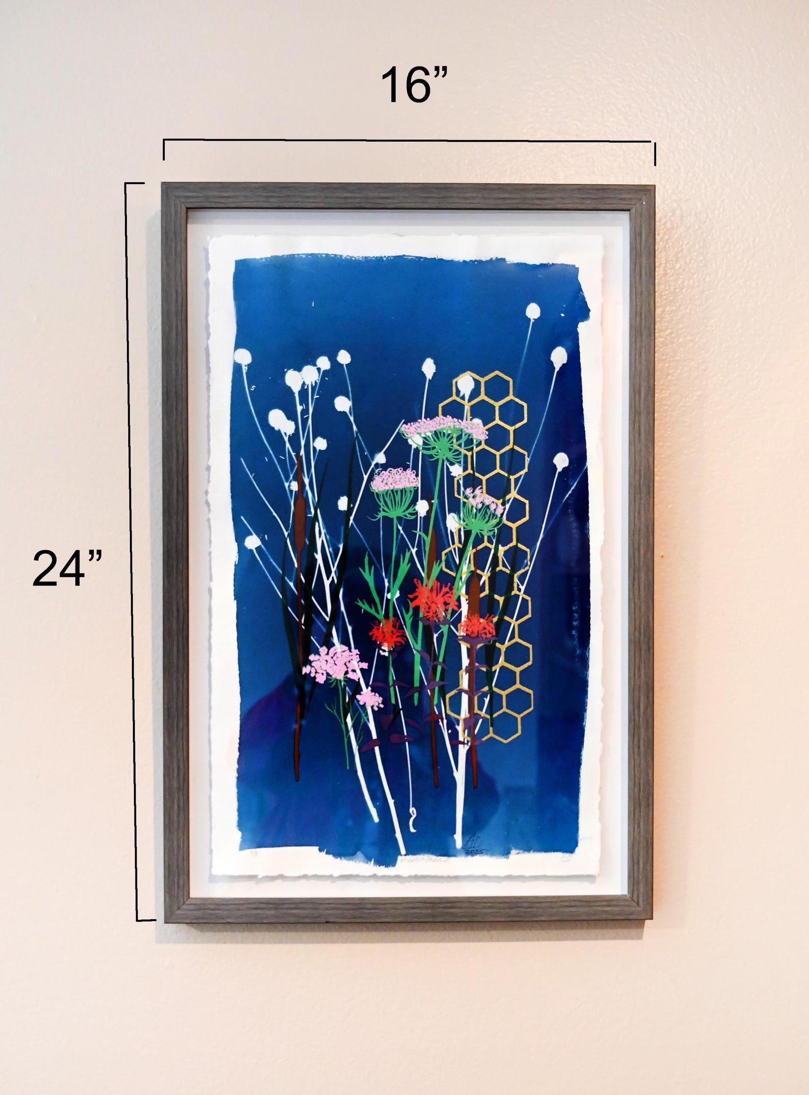 Original Wild Flowers Cyanotype Screen PRINT - Framed 16 X 24 ...