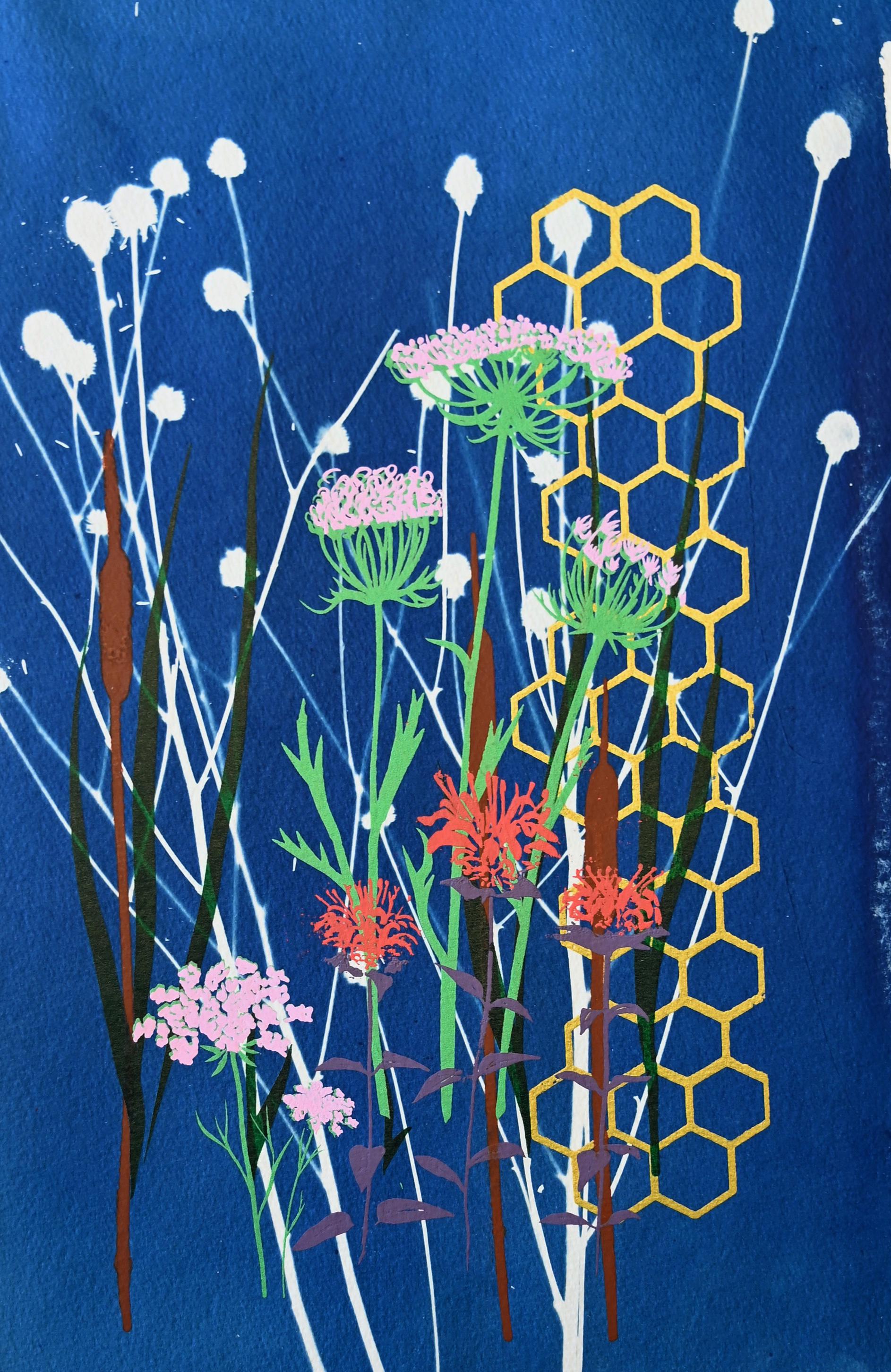 Original Wild Flowers Cyanotype Screen PRINT - Framed 16 X 24 ...