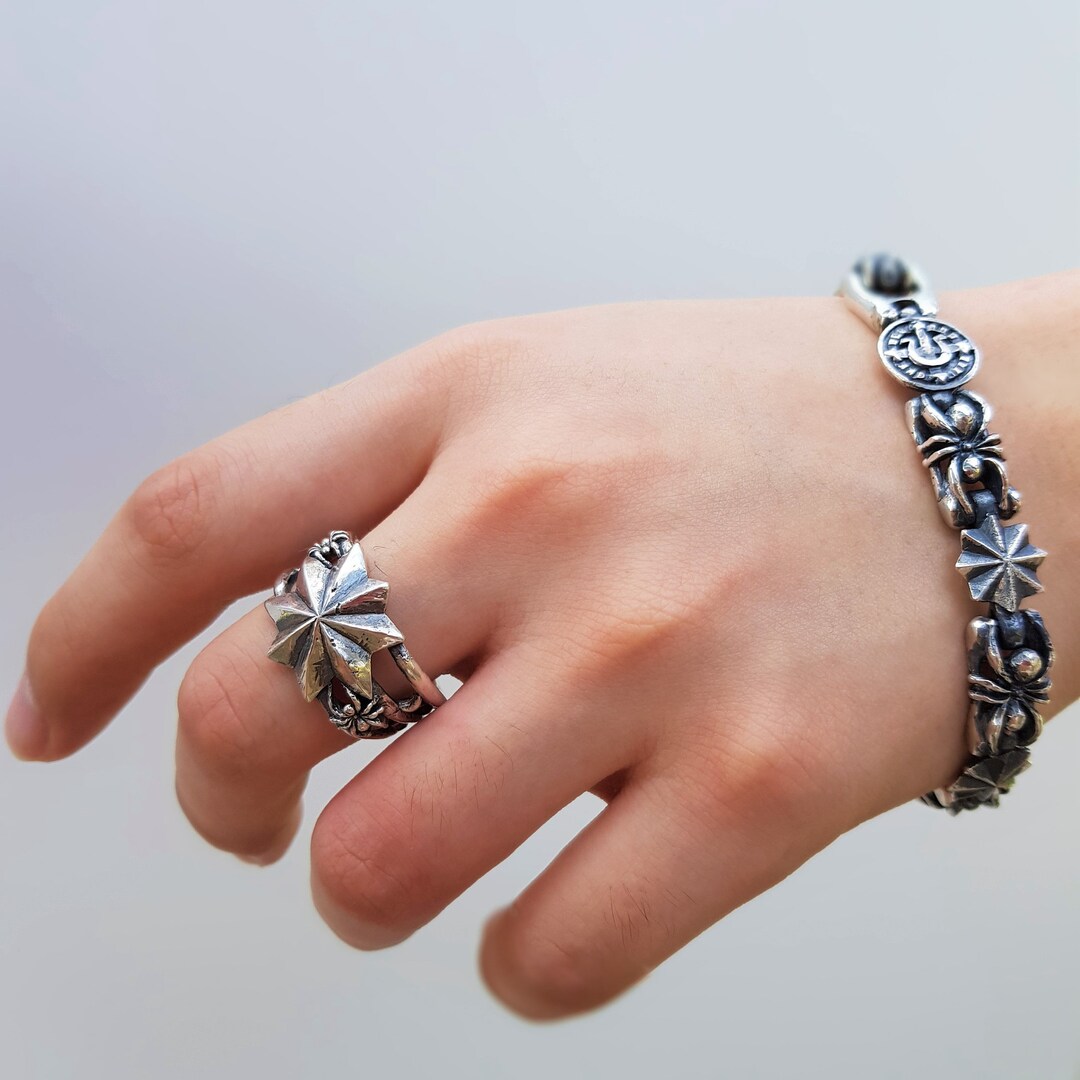 8 Pointed Star Ring Silver Men's Ring Spiders Ring - Etsy