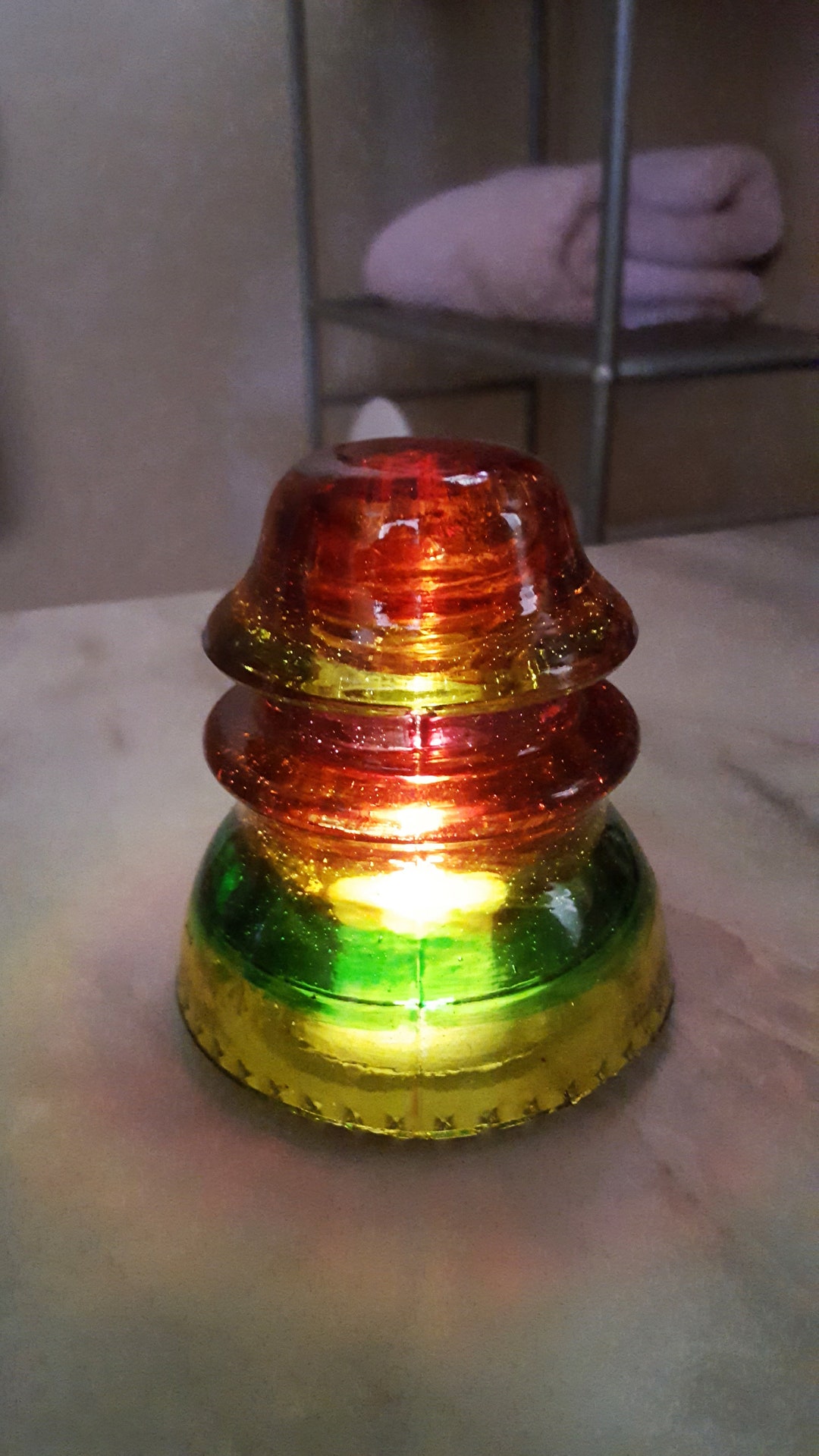 GLASS INSULATOR "sunset Deep Green Flash" Hand Painted Transparent ...
