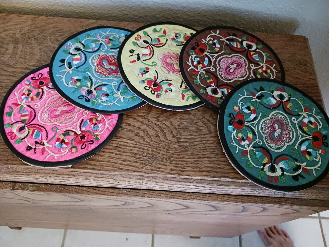 CHINESE SILK COASTERS Upcycled Hand Applied Cork Backed Set of 5 ...