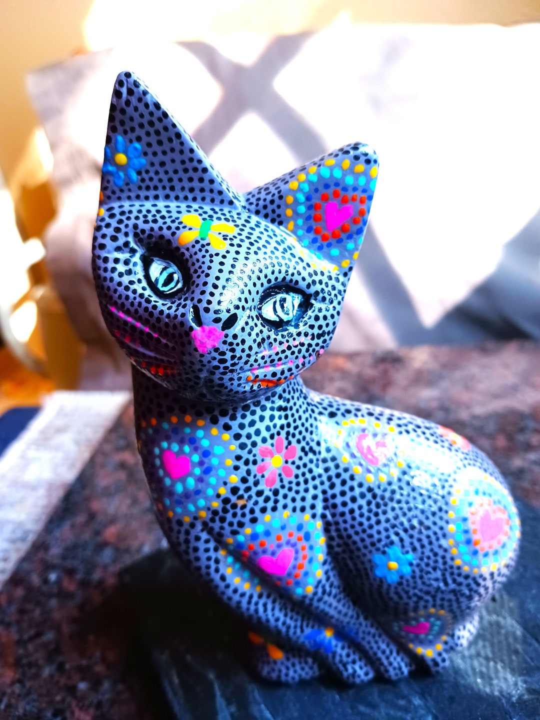 NEW FOLK ART Cat 6 Vintage Souvenir Wood Acrylic Hand Painted ...