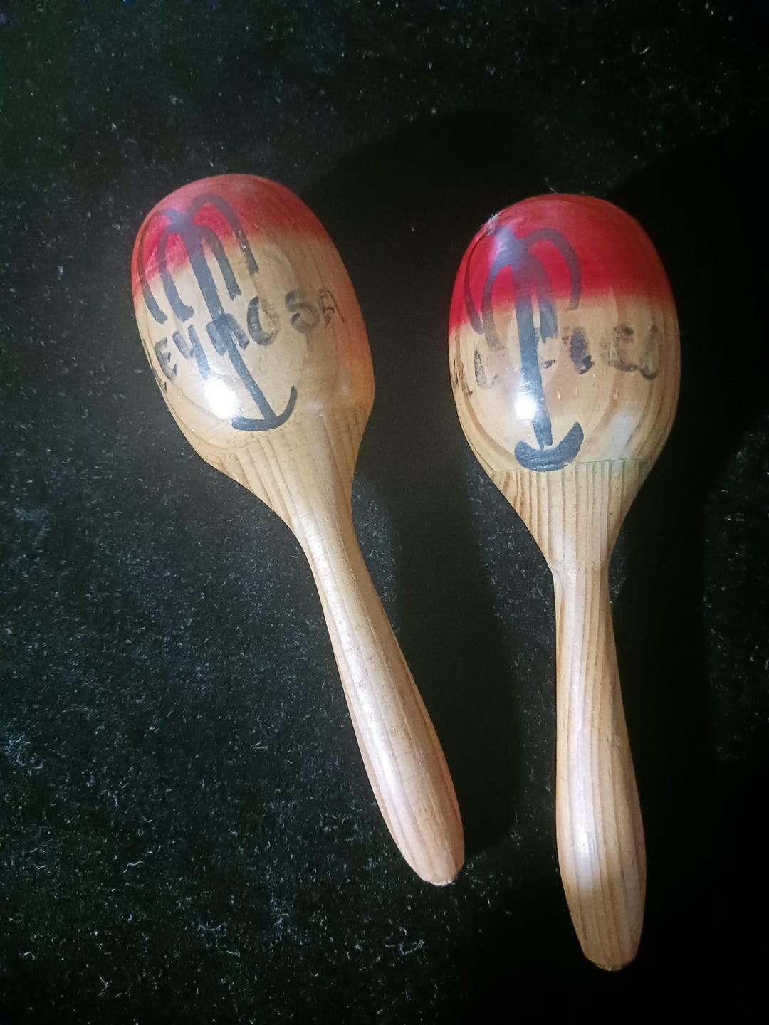 VINTAGE MARACAS Reynosa Mexico All Wood Hand Crafted and Painted Beans ...