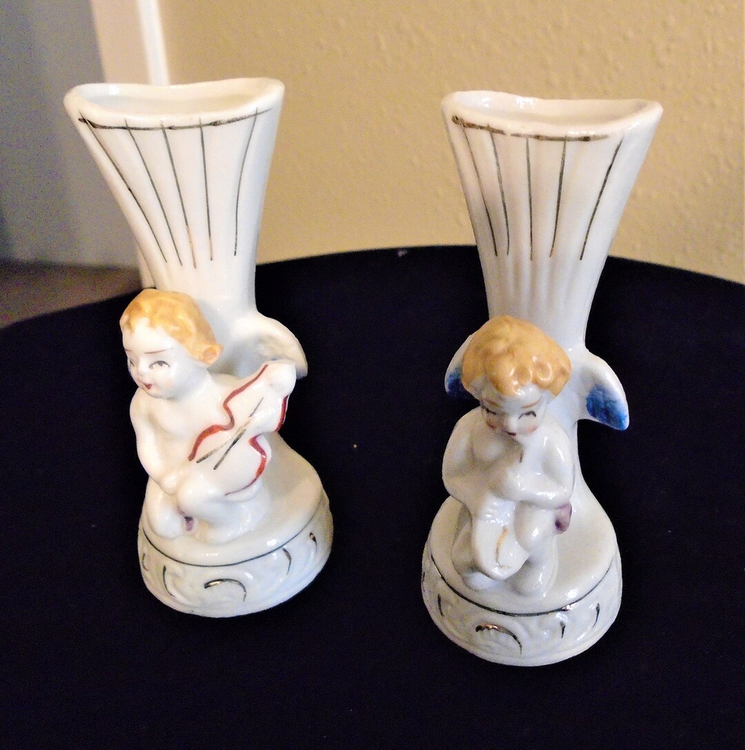 ANGELS Set of 2 Vintage CHERUB Angel Bud Vases Made in Japan 3.5" Tall ...