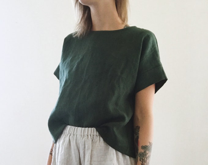 MARKET Tee - Linen Boxy Tee - Made to Order - Minimalist Linen Top ...