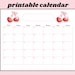 Cute Cherry Coquette Printable Calendar | Red Cherry Bow Printable ...