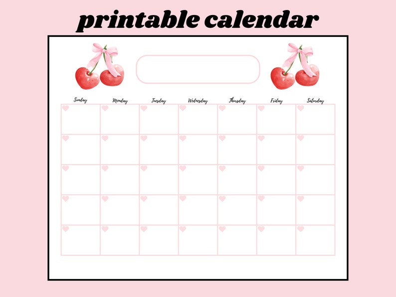 Cute Cherry Coquette Printable Calendar | Red Cherry Bow Printable ...