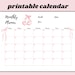 Cute Bow Calendar | Printable Open Monthly Calendar | Coquette Monthly ...