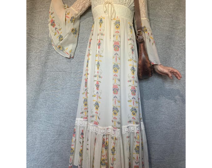 70s Vintage Bohemian Hippy Maxi Dress/vintage 70s Boho Bell Sleeve ...