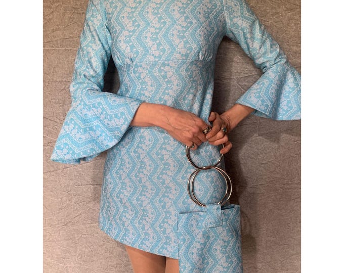 1970s 60s Vintage Mini Dress//circular Bell Sleeve 70s Vintage Mini ...