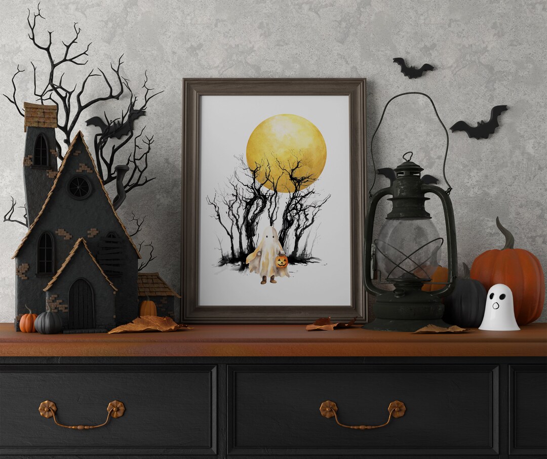 Halloween Ghost, Full Moon, Spooky Forest, Trick or Treat, Fall Decor ...
