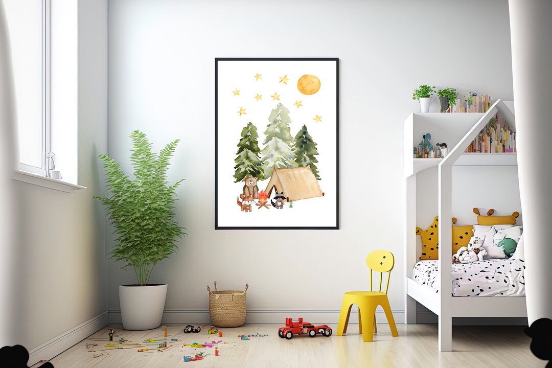 Camping Woodland Animals, Animal Art Print, Whimsical Wall Decor ...