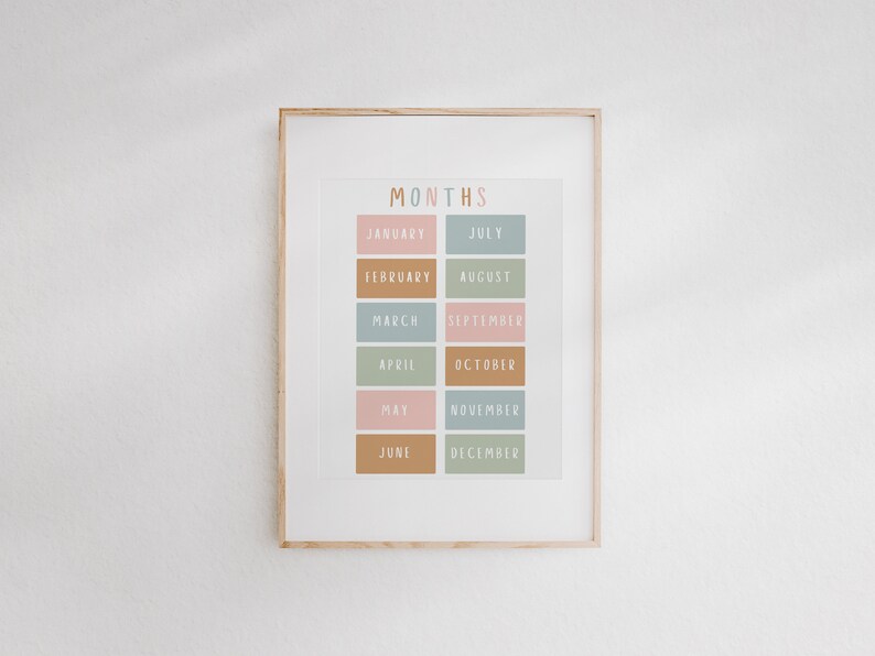 Months Chart, Educational Learning Printable , Children Room Decor ...
