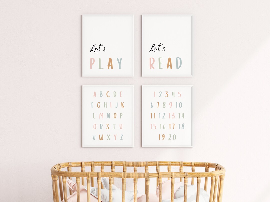 Set of 4 Abc's, 123's, Let's Play, Let's Read Printable , Children Room ...