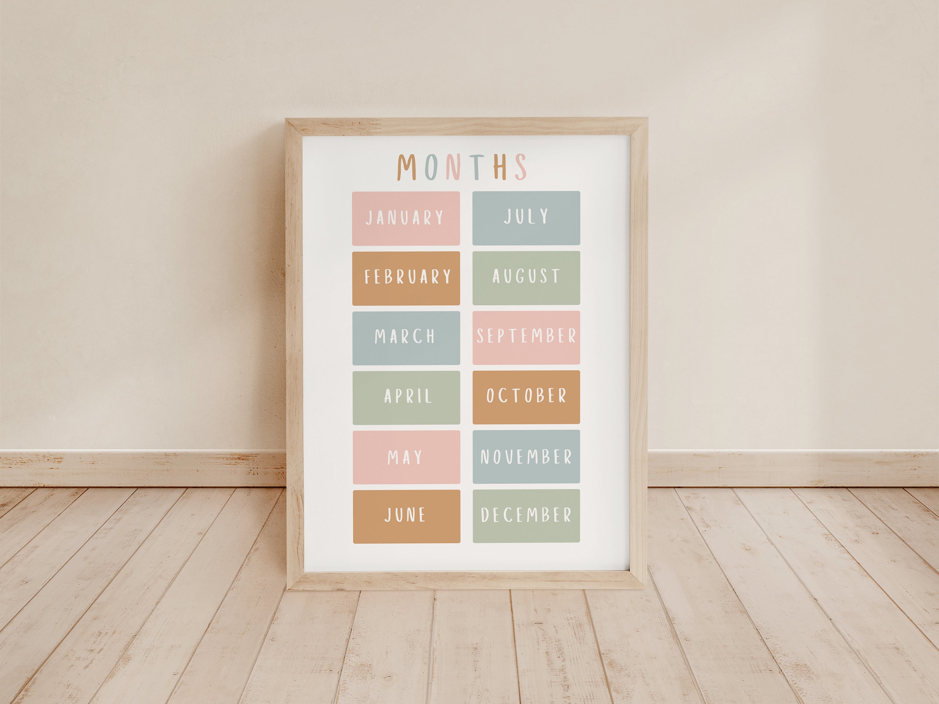Months Chart, Educational Learning Printable , Children Room Decor ...