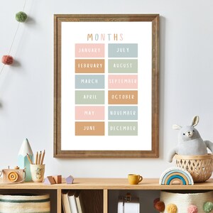 Months Chart, Educational Learning Printable , Children Room Decor ...