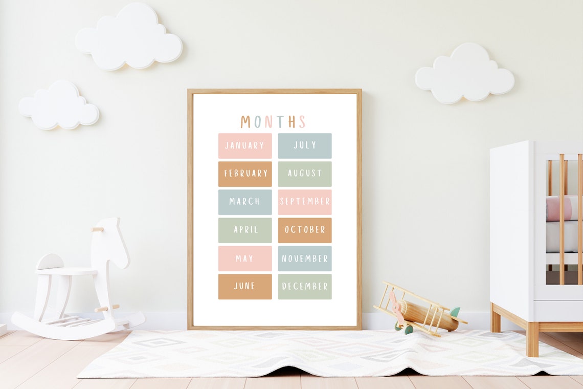 Months Chart, Educational Learning Printable , Children Room Decor ...