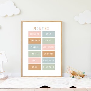 Months Chart, Educational Learning Printable , Children Room Decor ...