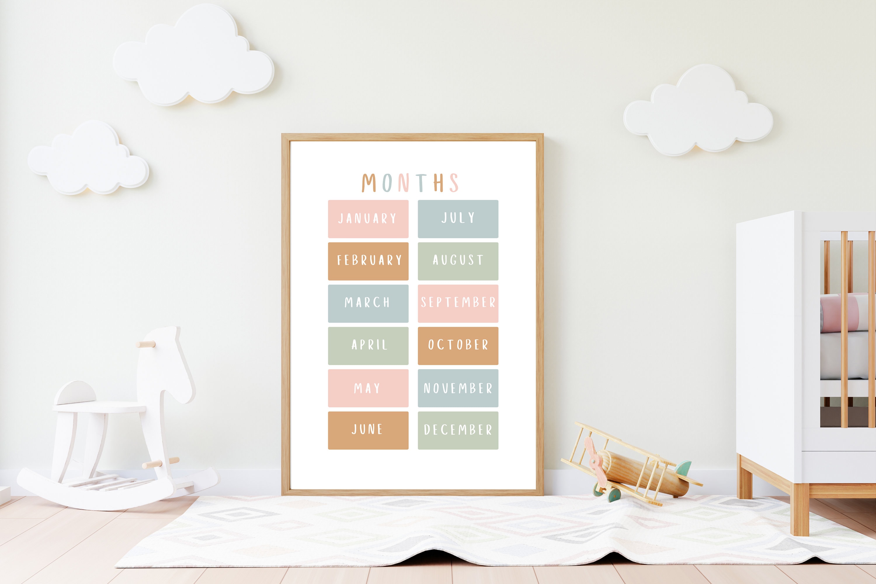 Months Chart, Educational Learning Printable , Children Room Decor ...