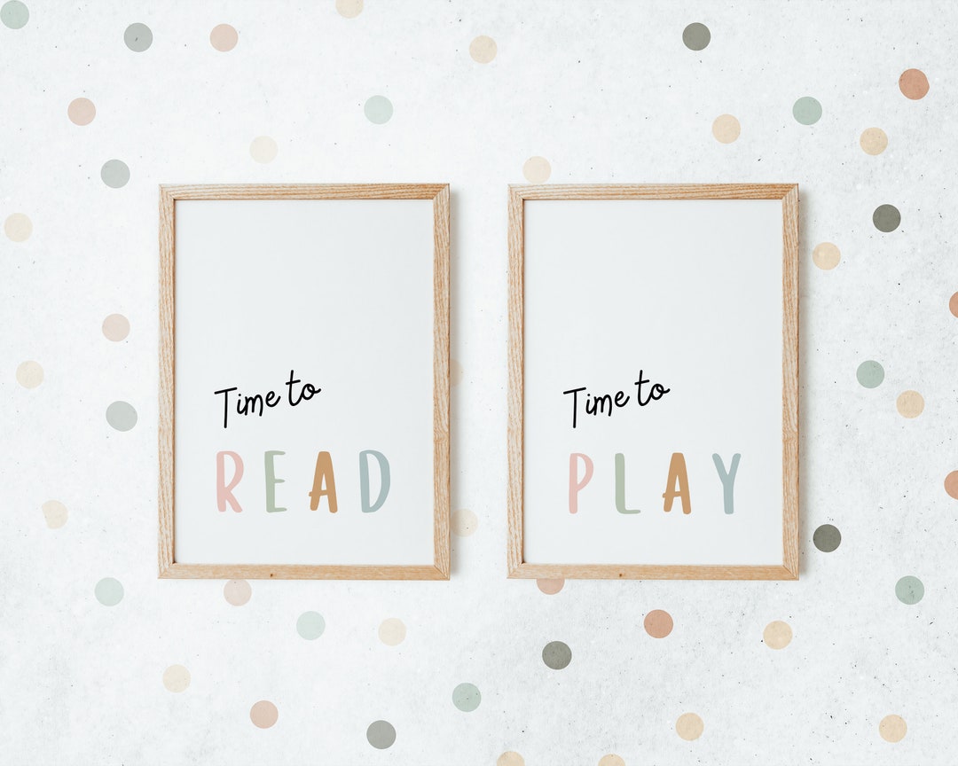 Set of 2, Time to Read, Play Printable, Reading Art Print, Children ...