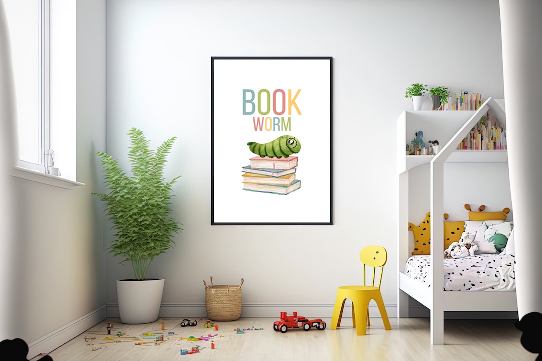Bookworm Printable , Reading Print for Kids, Books Print, Playroom Wall ...