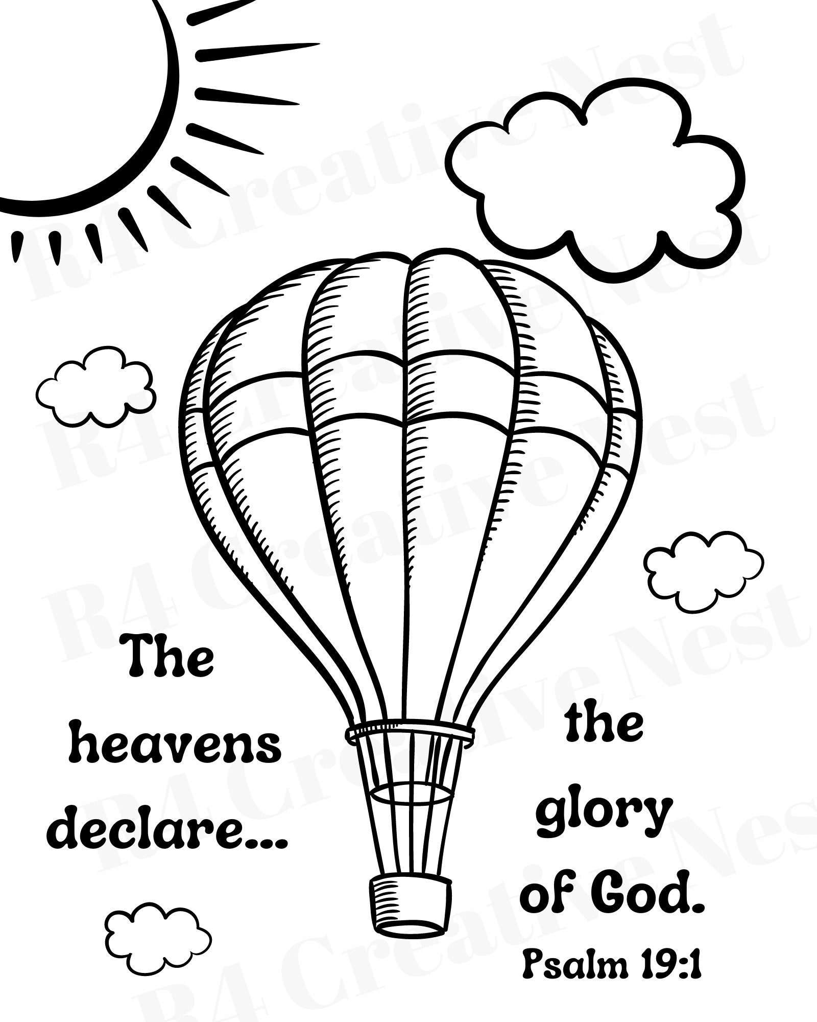 Psalm 19:1 Bible Verse Coloring Page the Heavens Declare the | Etsy