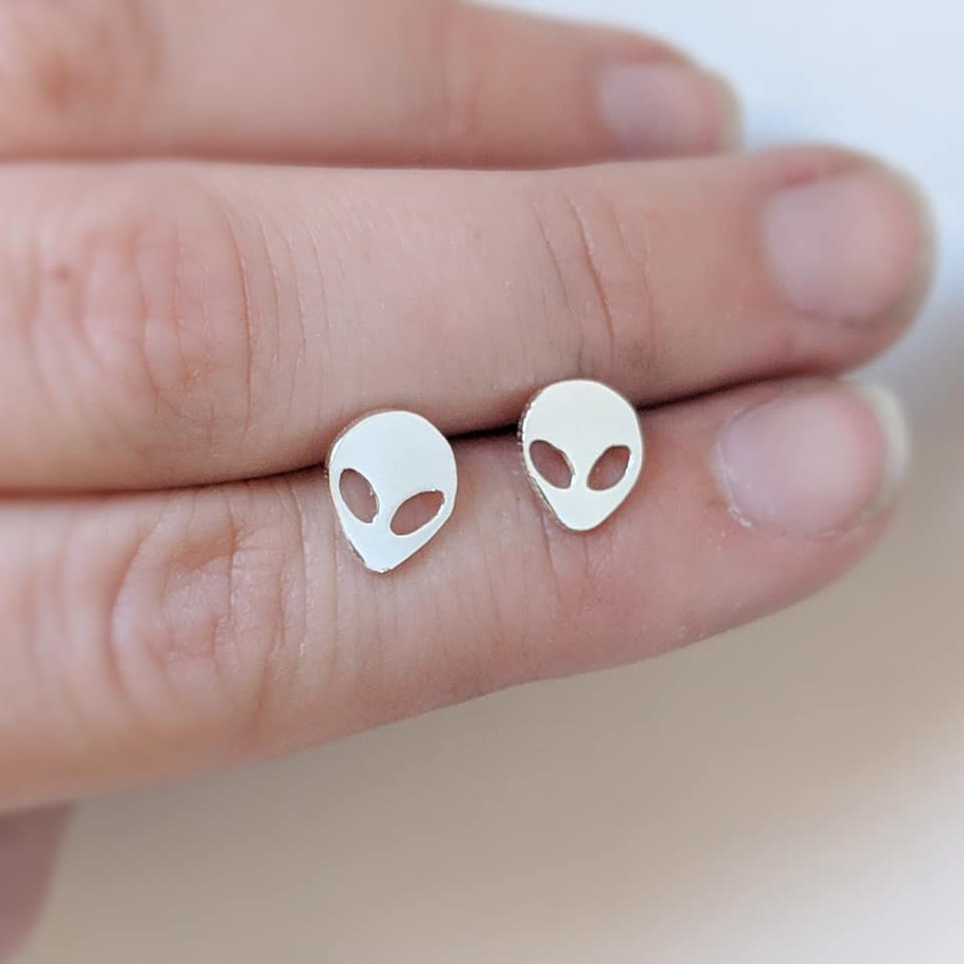 Sterling Silver Alien Stud Earrings,galaxy Jewelry,outer Space Style,i ...