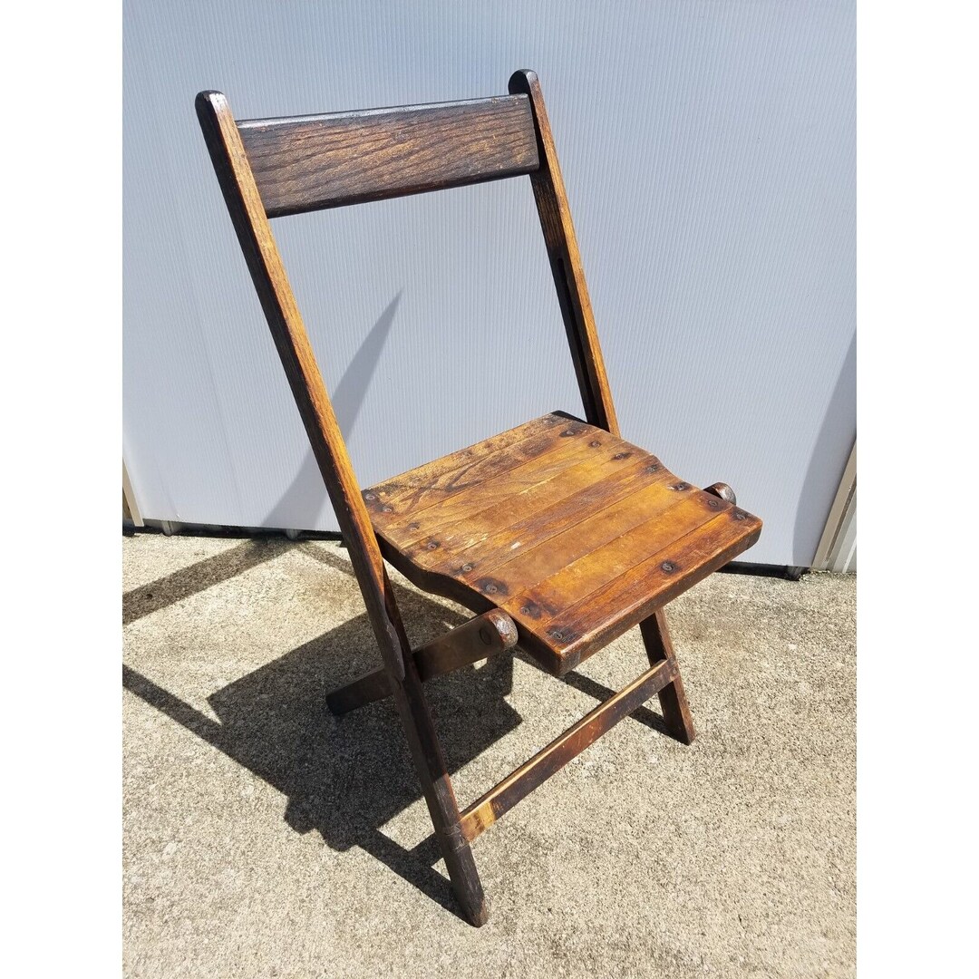 VTG 1950s Folding Wood Slat Chair Dark Patina - Etsy