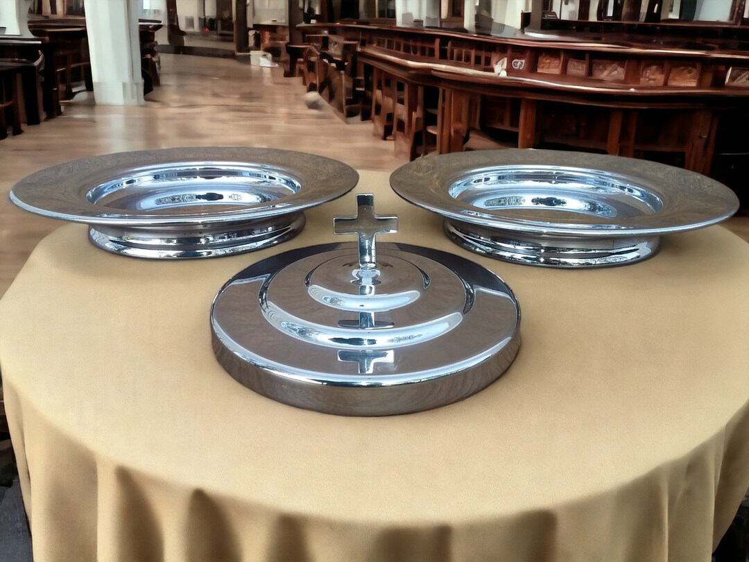 Communion Stacking Bread Wafer Plates Set of 2 With 1 Cross Top Cover ...