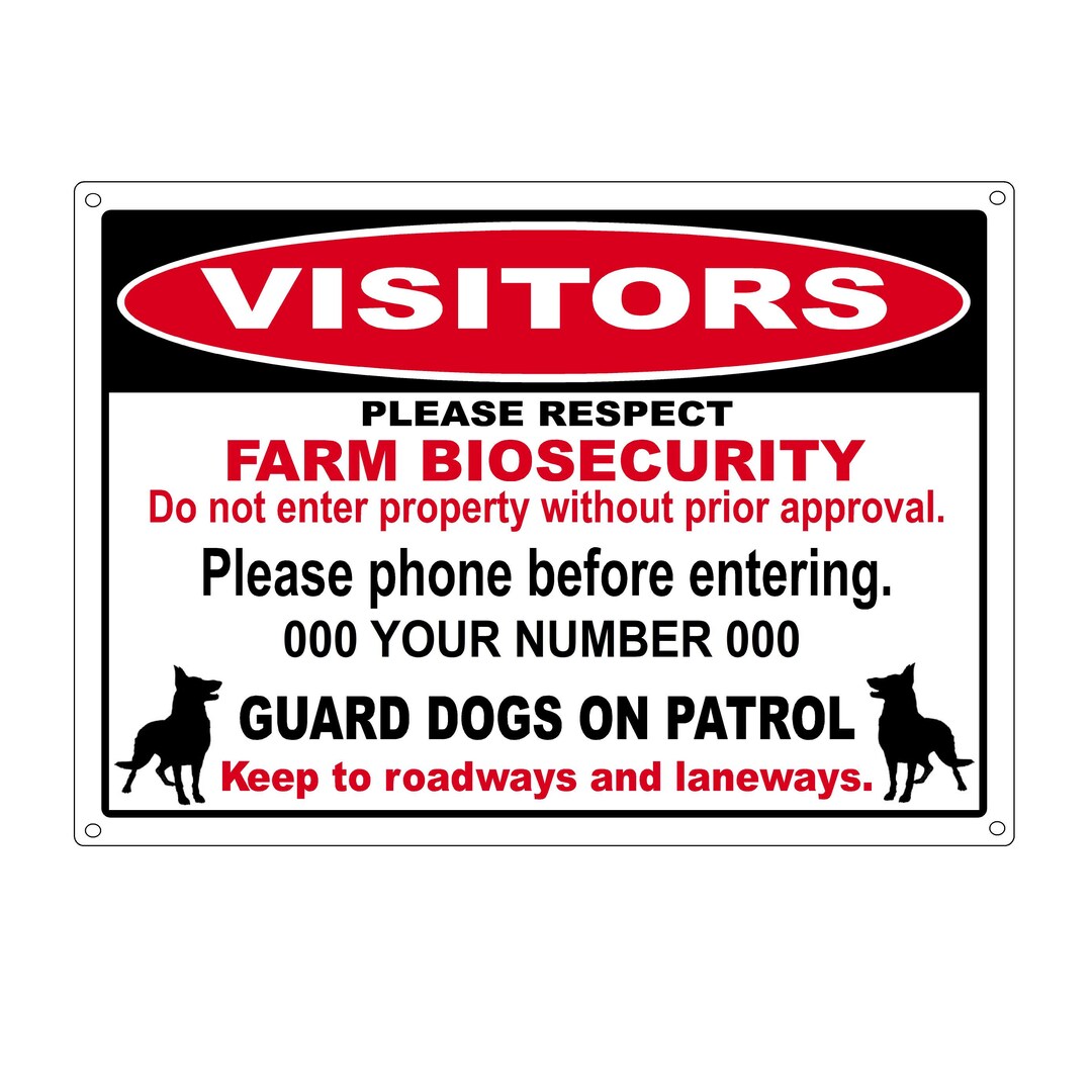 Guard Dogs Biosecurity Sign Personalised With Phone Number or Any Other ...