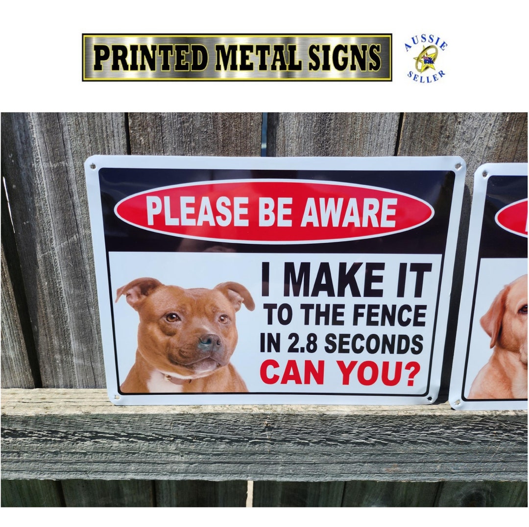 Staffy Staffordshire Bull Terrier Sign, Beware of the Dog Printed Metal ...