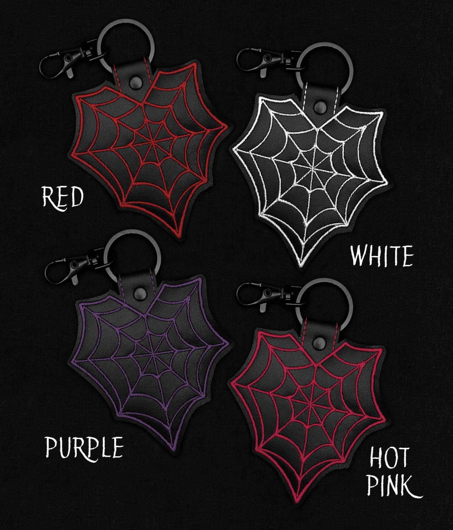 Spider Web Heart Embroidered Faux Leather Keychain - Etsy