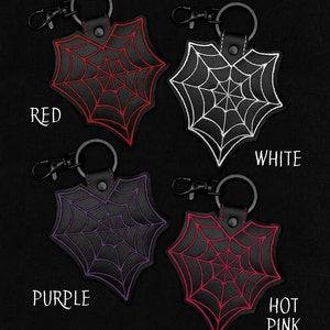 Spider Web Heart Embroidered Faux Leather Keychain - Etsy