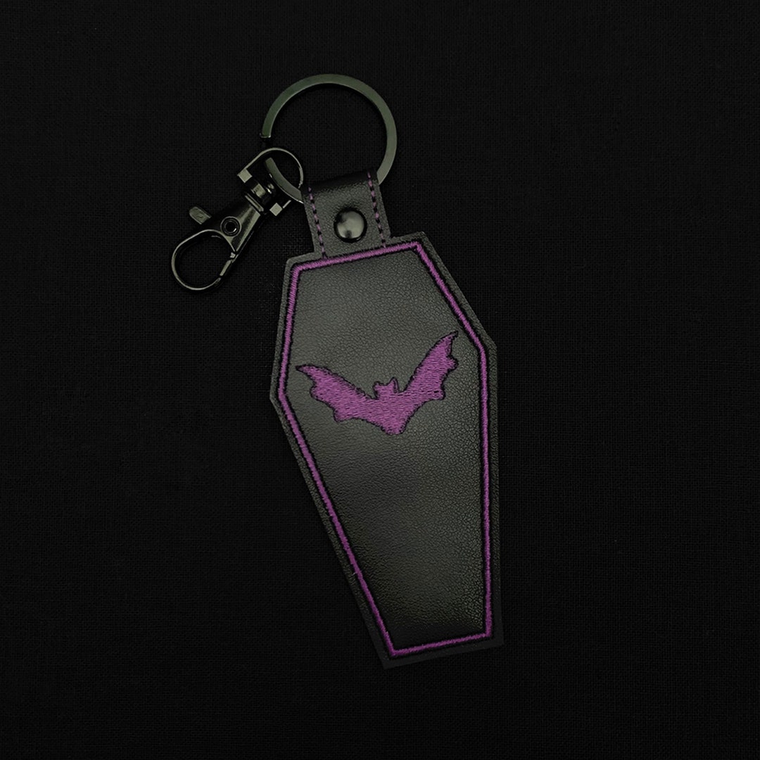 Bat Coffin Embroidered Faux Leather Keychain - Etsy