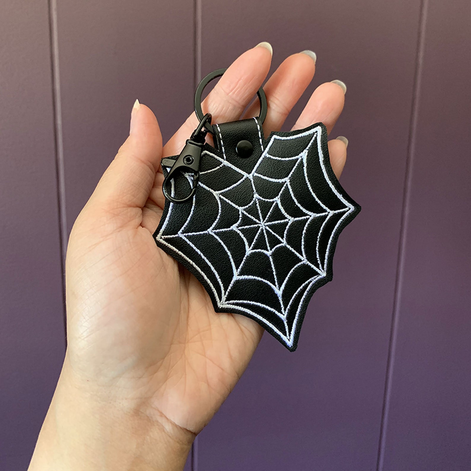 Spider Web Heart Embroidered Faux Leather Keychain - Etsy