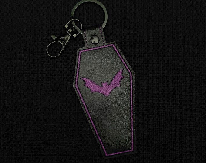 Bat Coffin Embroidered Faux Leather Keychain - Etsy