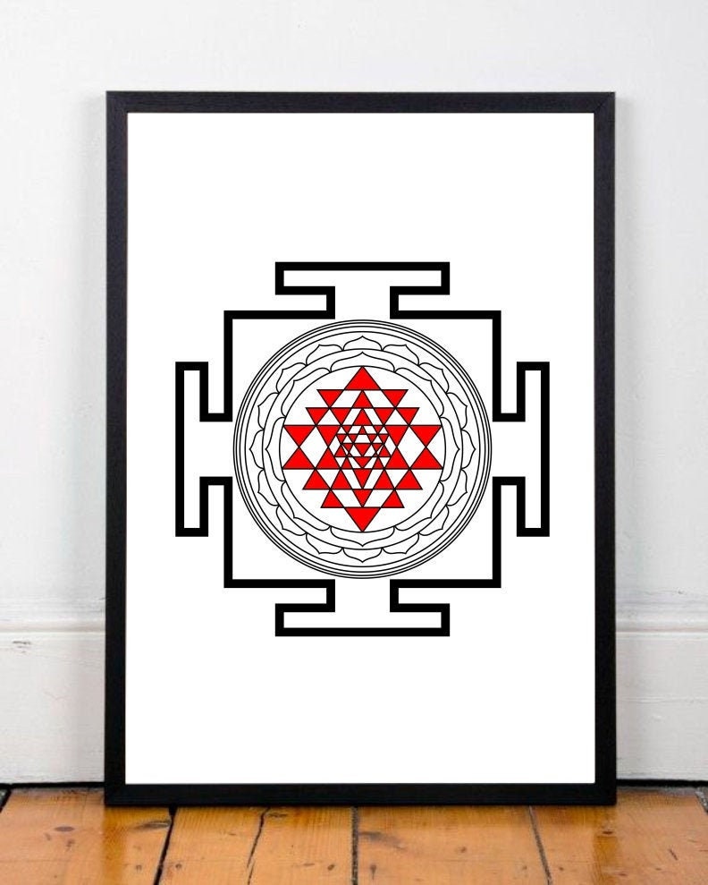 Red Shree Yantra Print, Sri Yantra Sacred Art Print, Yoga Print ...