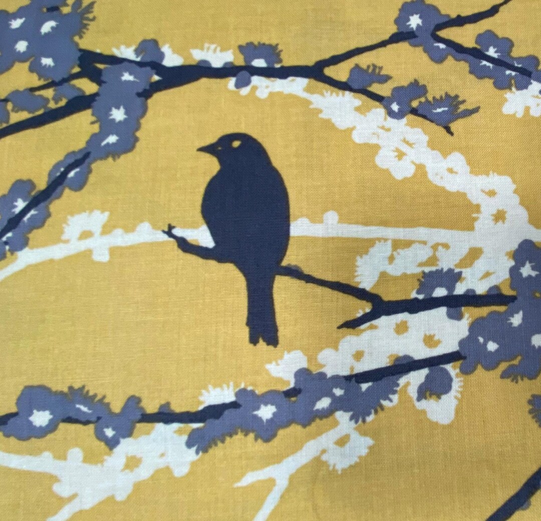 John Dewberry Designs Aviary 2 Birds Yellow Gray White Fabric 4 Yards ...