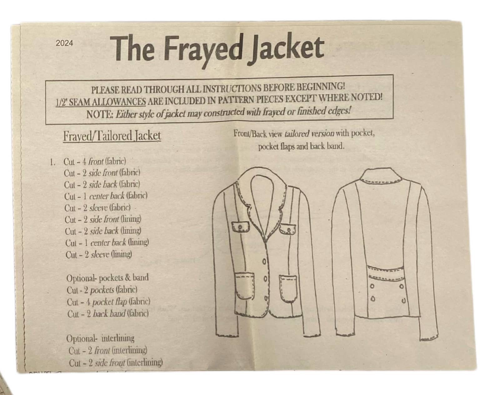 Favorite Things Pattern Designs the Frayed Jacket Multi Sizes 4-22 - Etsy