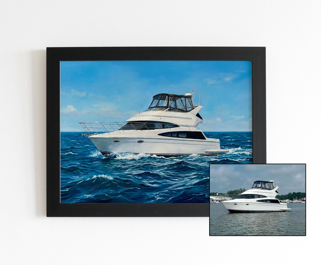 Custom Boat Portrait From Photo, Digital Oil Painting Style Yacht Art ...