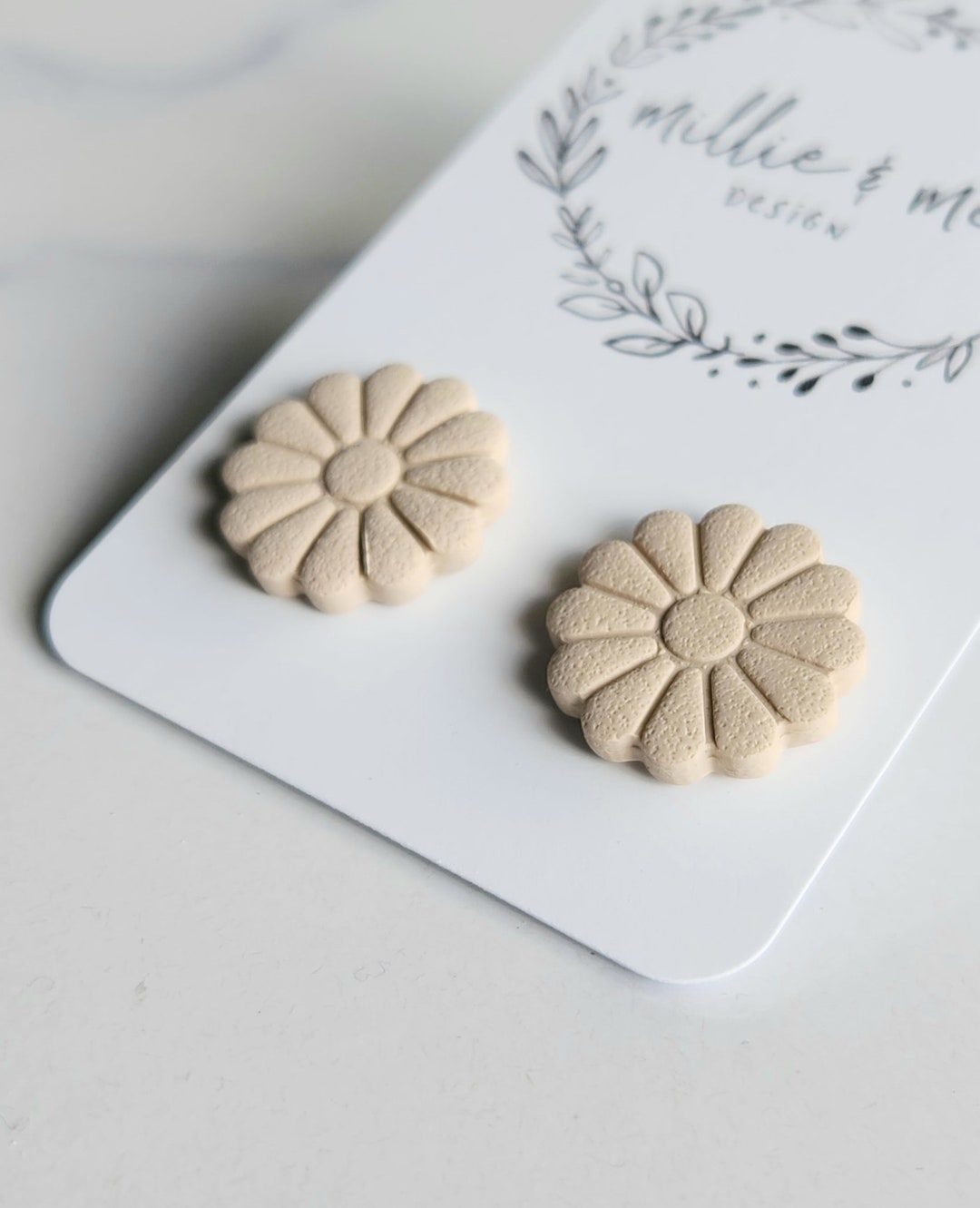 Polymer Clay Cream Flower Shaped Stud Earrings/ Cream Studs/ Nuetral ...