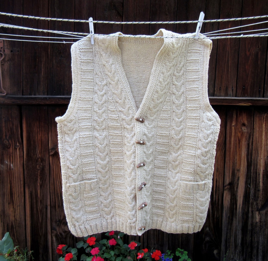 Sheep Wool Vest for Men, Waistcoat for Men XL, Handmade Sleeveless ...