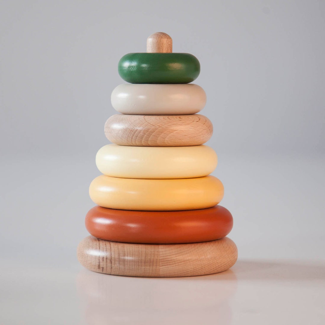 Tower of Rings Toy, Pyramid Stacking Montessory Tower, Color Sorting ...