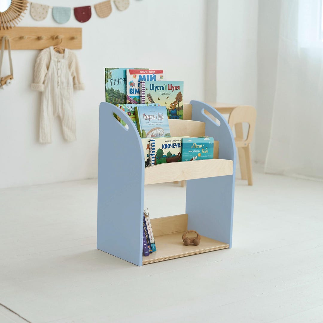 Toddler Blue Book Shelves, Kids Bookcase, Nursery Standing Bookcase ...