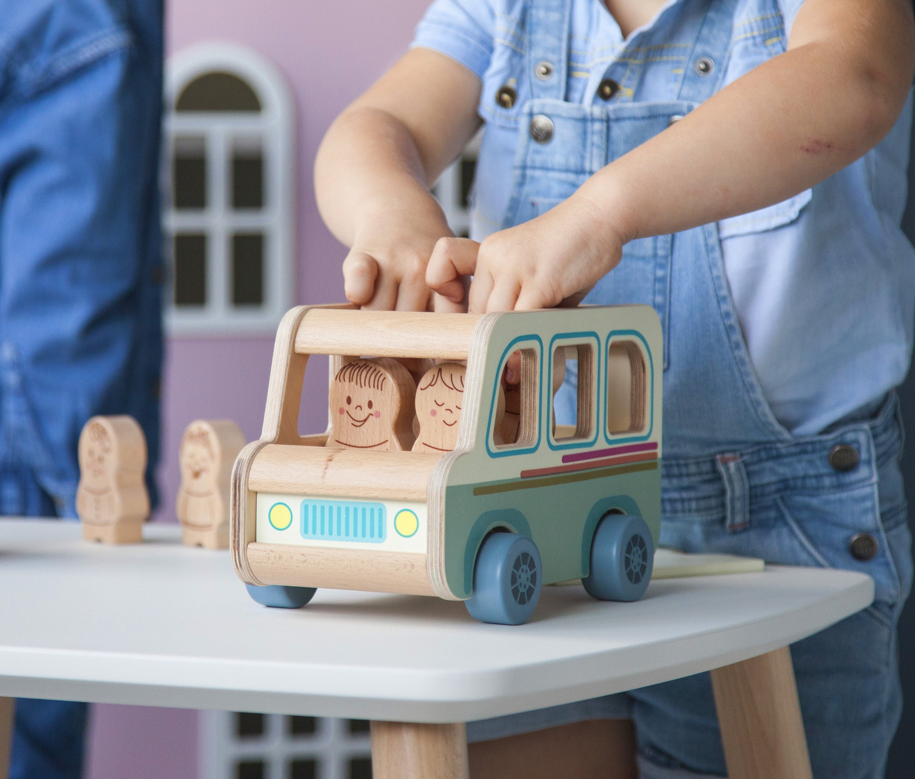Wooden School Bus Toy With Passengers, Kids Bus Toy, Wooden Cars With ...