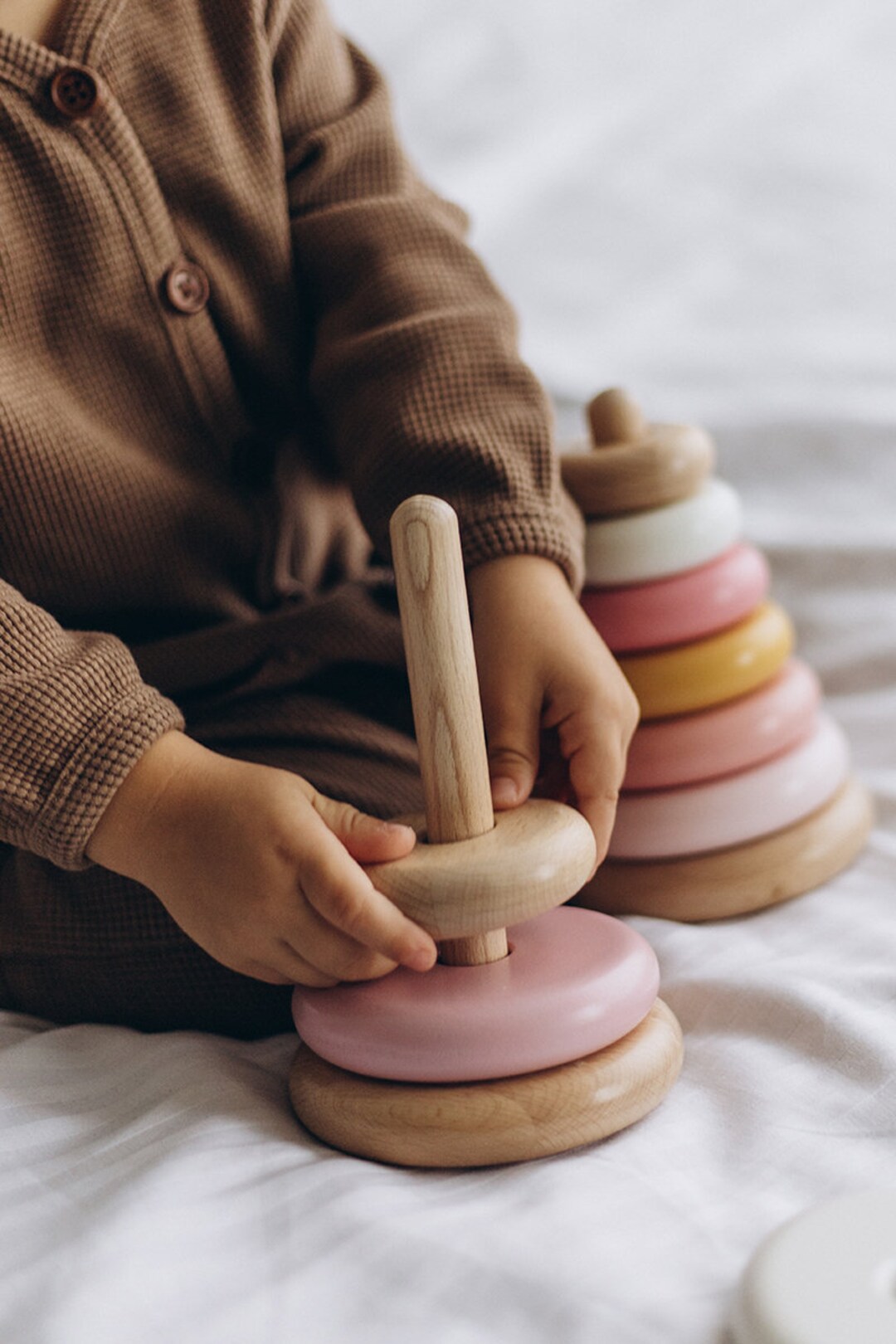 Montessori Pastel Color Stacker, Wooden Calming Stacking Toy, Pyramid ...